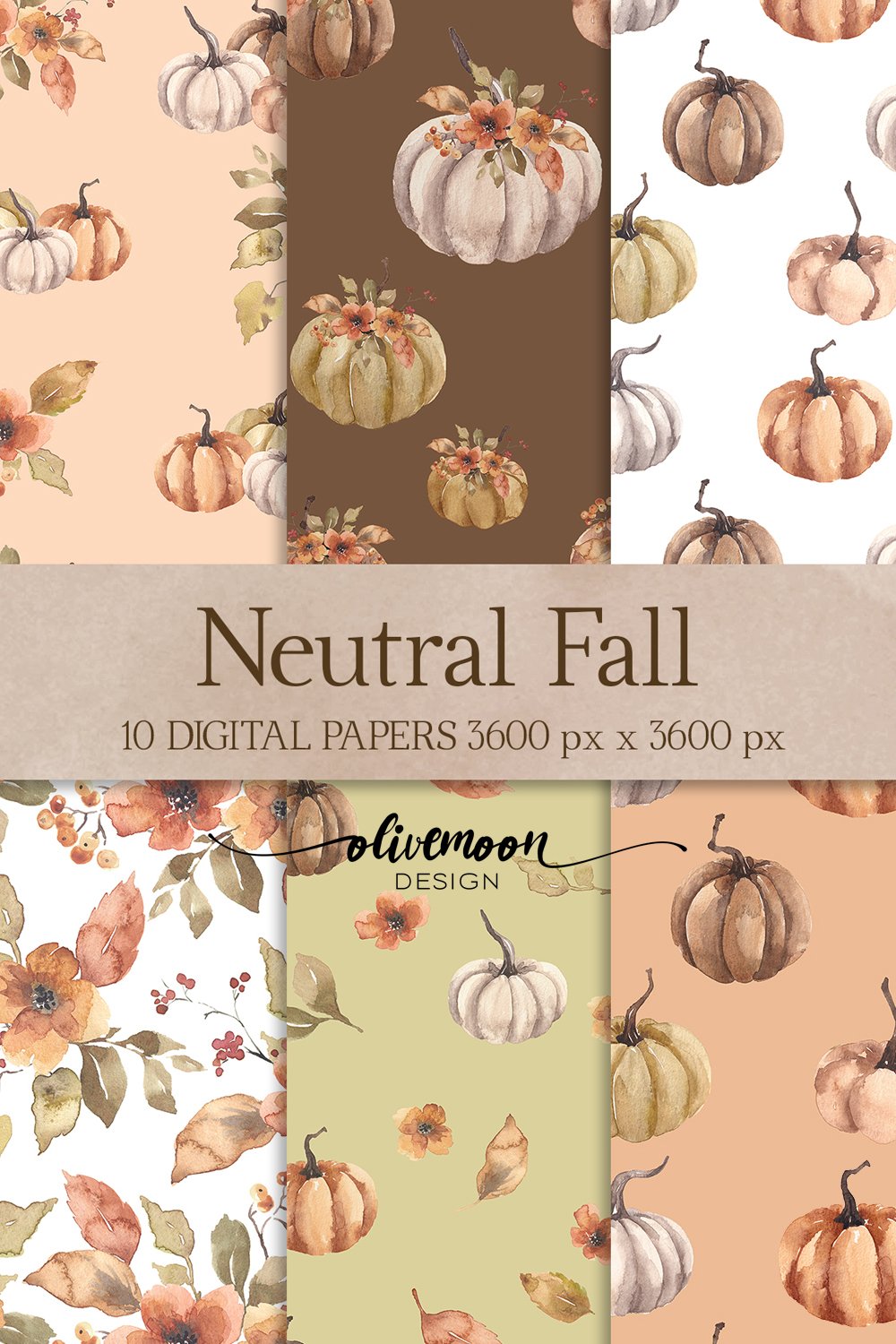 Fall Digital Papers Watercolor Autumn Pumpkin Petterns JPG