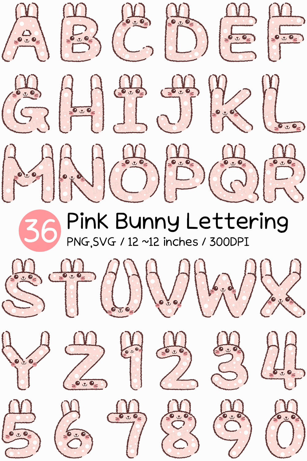 Pink Bunny Lettering | Cute Rabbit Alphabet Numbers Easter