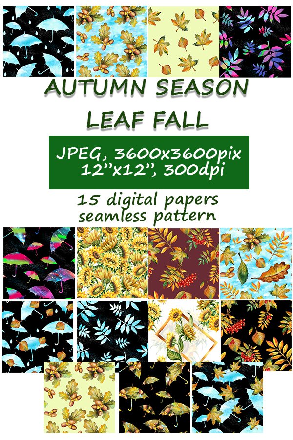 Autumn leaf fall patterns digital papers collection