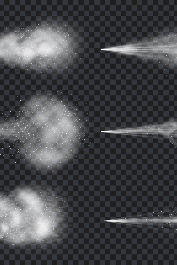 Air water spray. Realistic mist steam and cloud of atomizer.