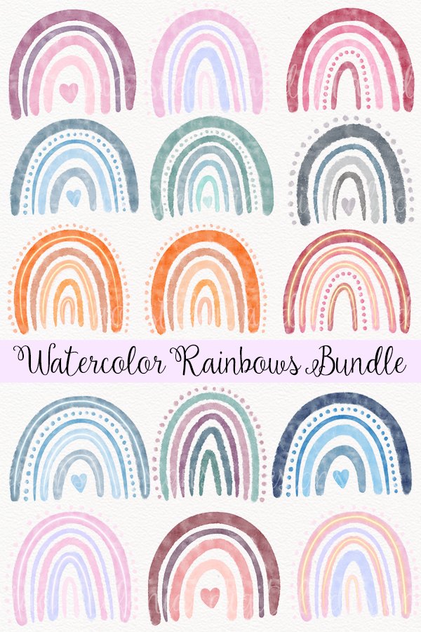 Watercolor Rainbows Clipart Bundle