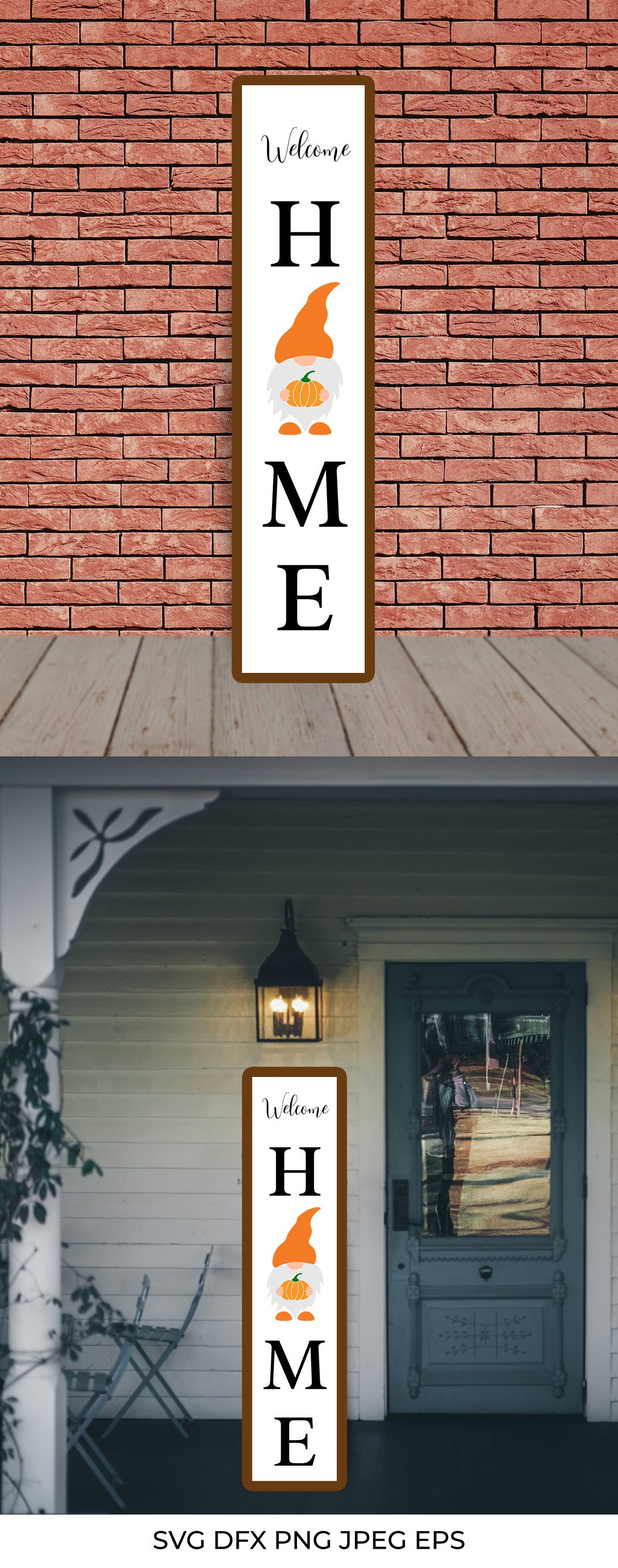 Welcome home, Fall Porch Sign with gnome. Autumn Front Sign