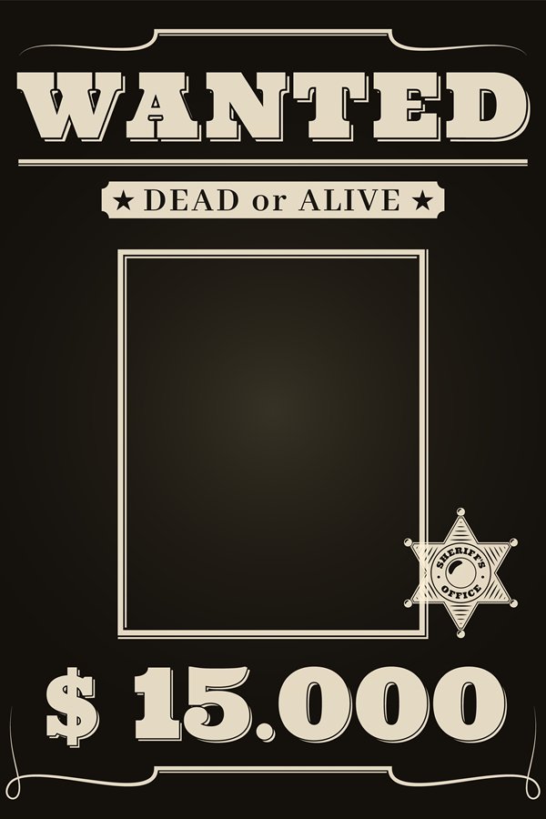 Western wanted frame. Old vintage west cowboy criminal distr