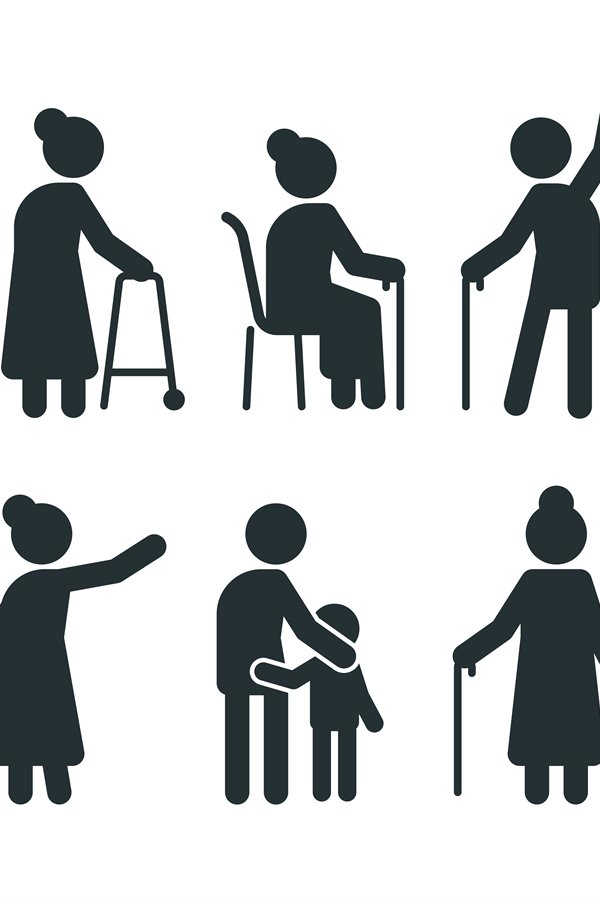 Elderly people symbols. Old persons stylized pictogram senio