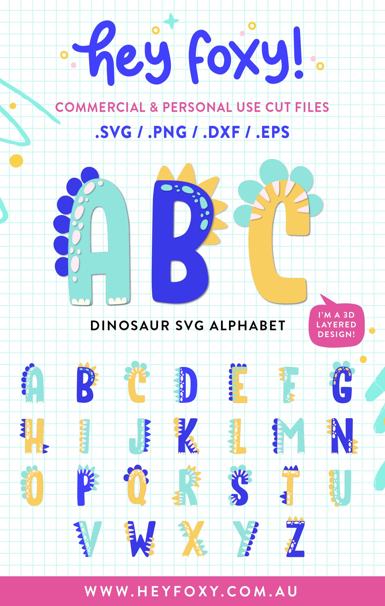 Dinosaur Monogram Alphabet SVG - 3D Layered SVG Design