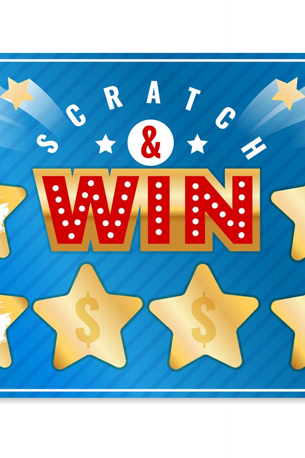 Lottery ticket. Golden scratch star form with metallic effec