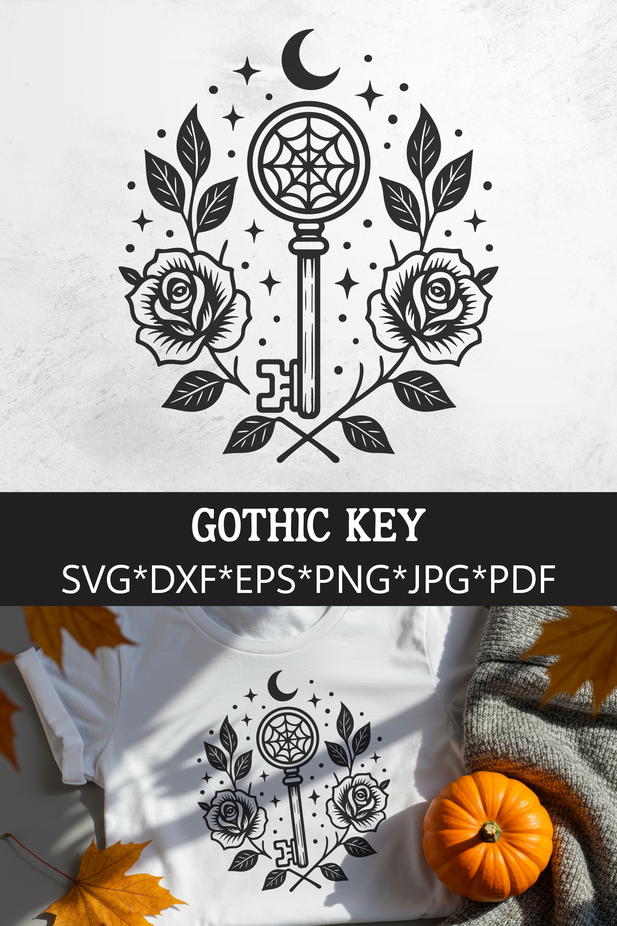 Mystic Key with Spiderweb Gothic SVG and PNG Clipart