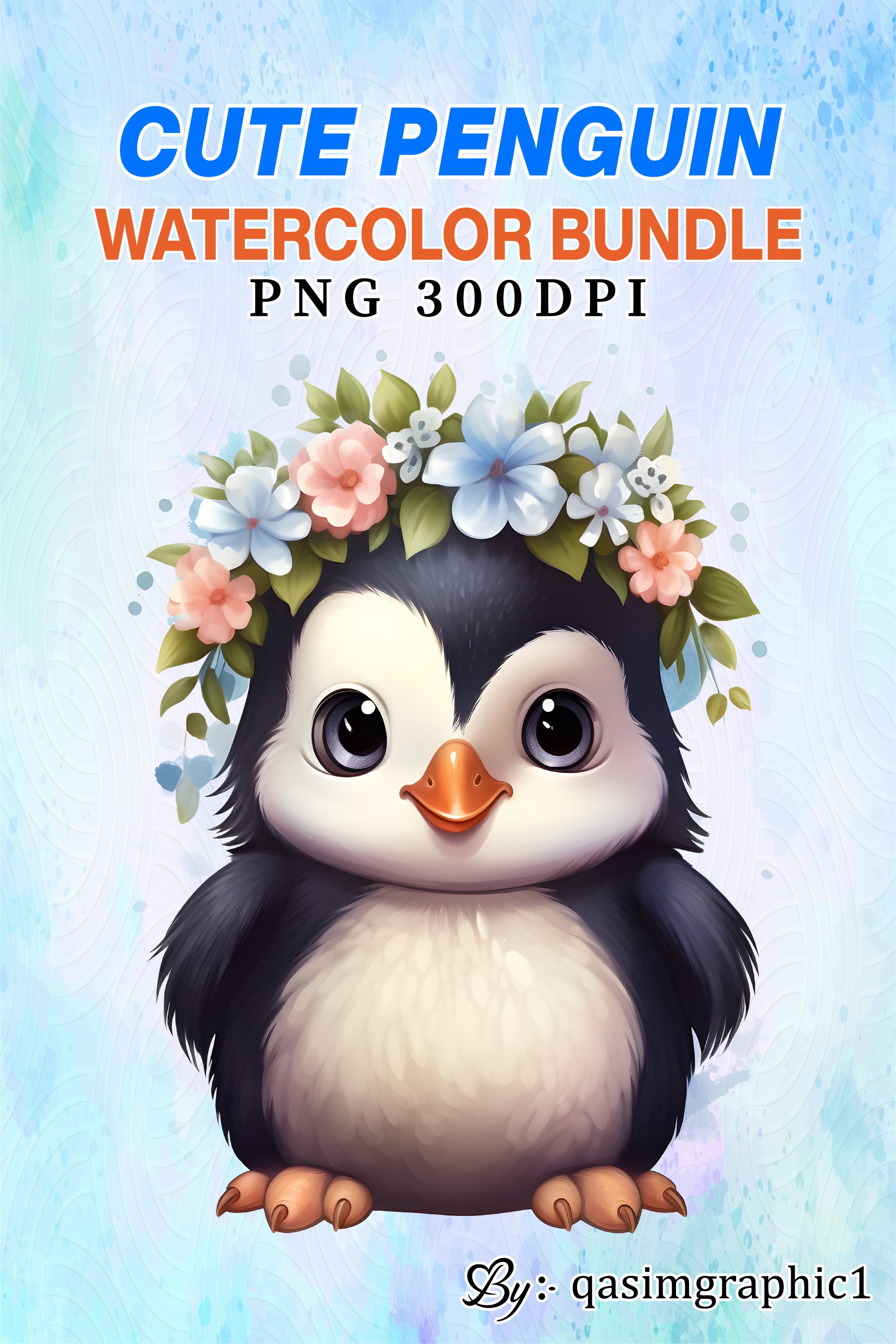 Cute Penguin Watercolor Clipart, Cute Penguin Bundle