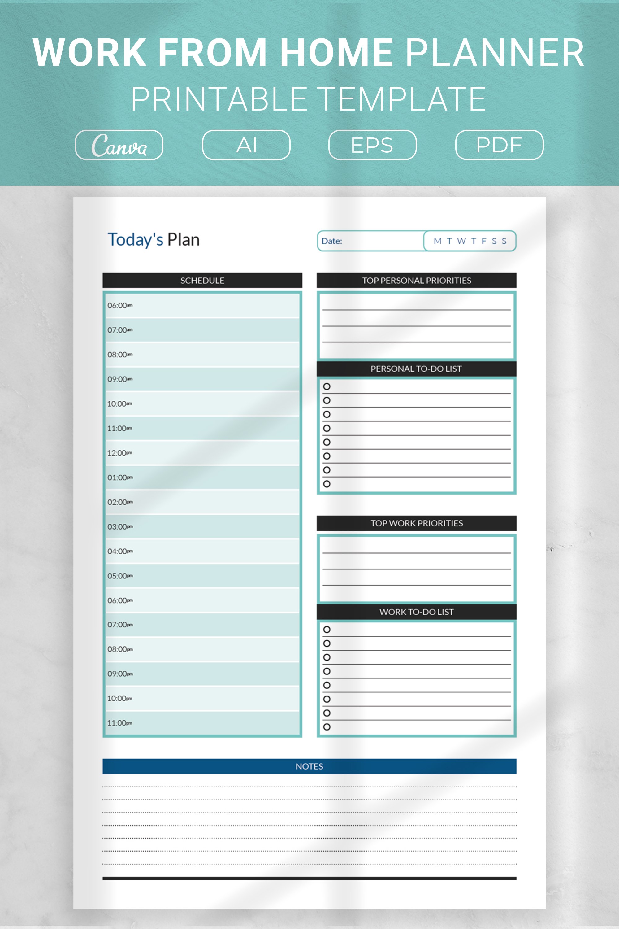 Work From Home Planner Printable Template (2684647)