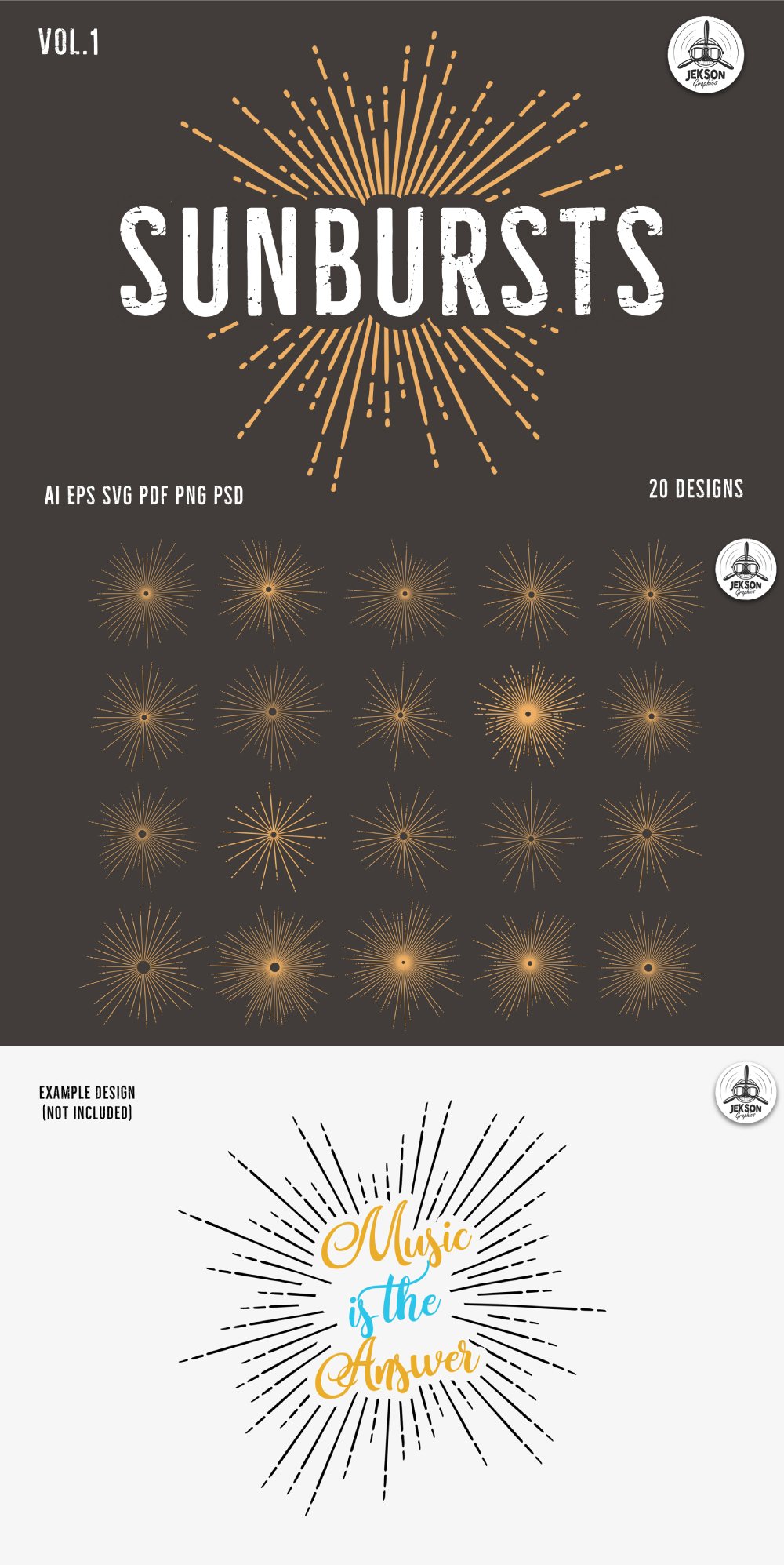 Sunburst SVG Elements Set | Sun Rays Objects, Clipart Bundle