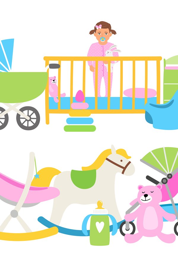 Cute babies equipment for life vector collection