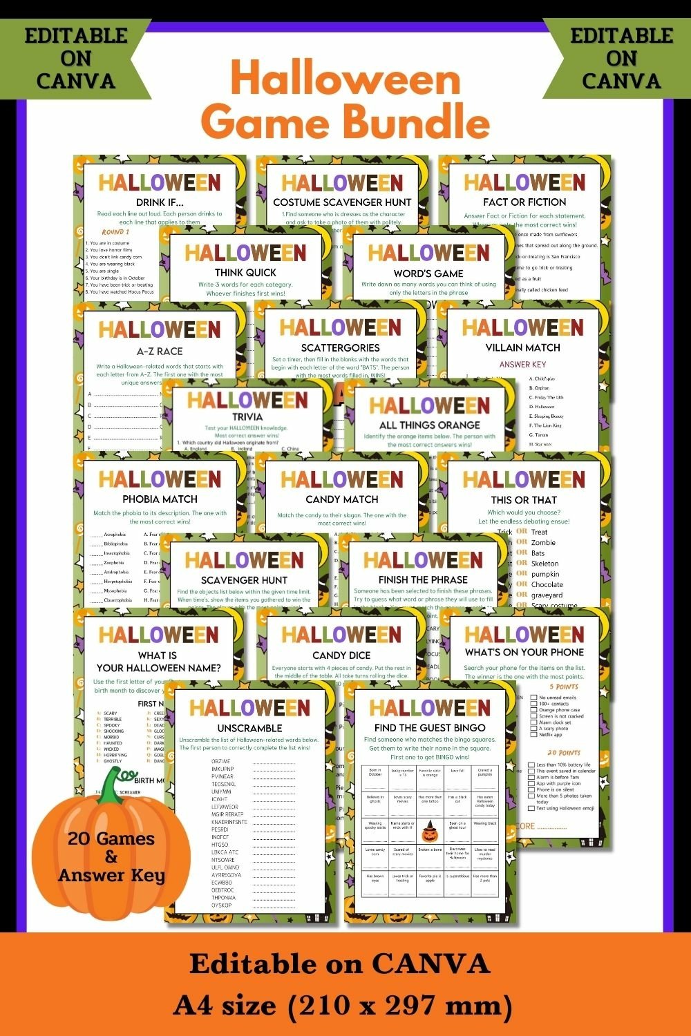 Halloween Party game bundle - Editable on CANVA