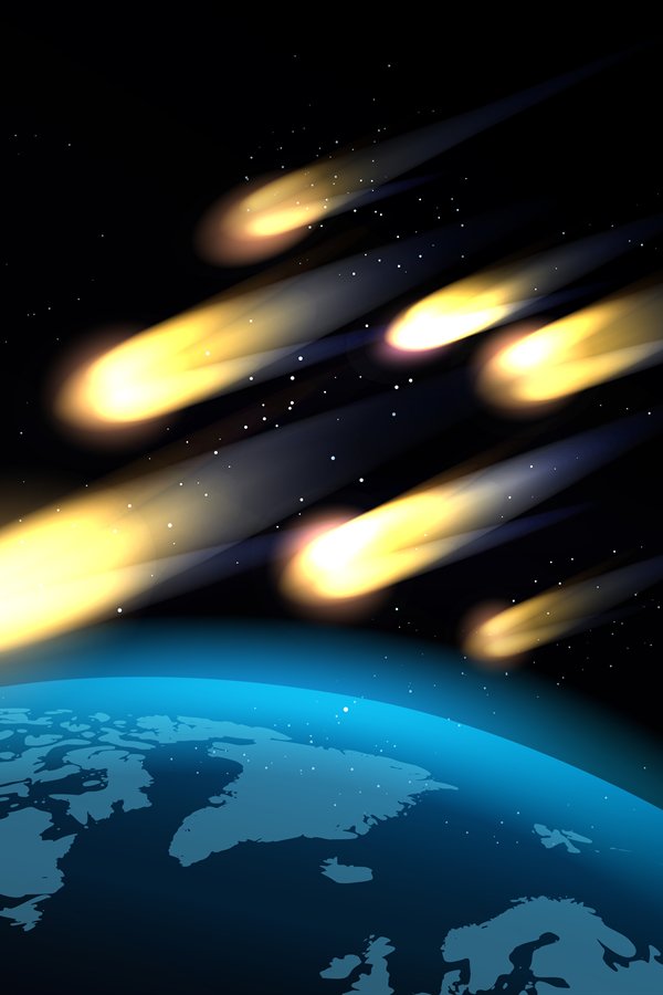 Shooting stars over globe map