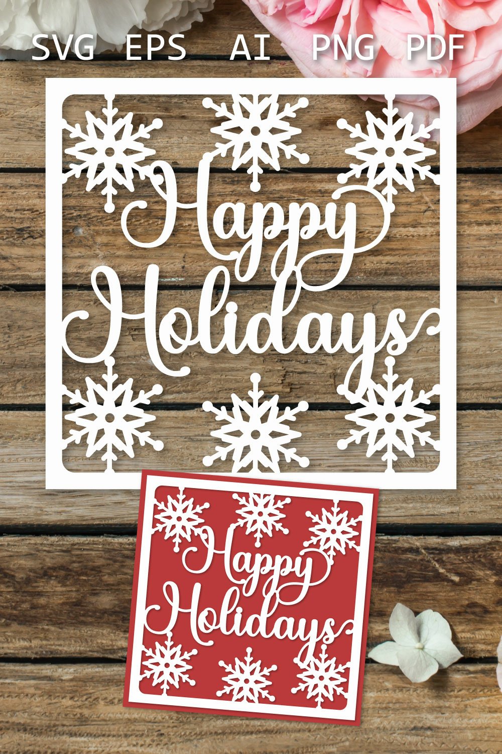 Happy Holidays paper cutting template card, Christmas SVG