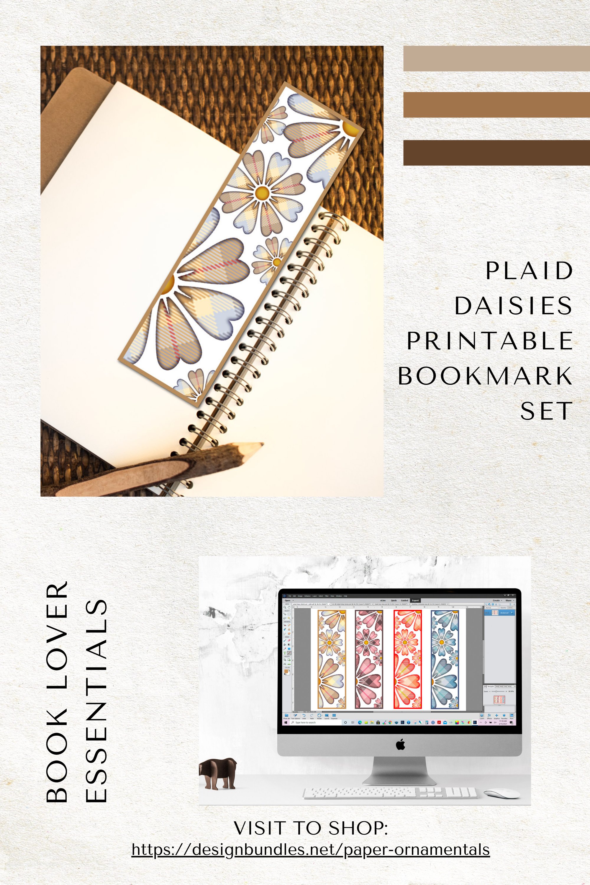 Bookmark, Printable Bookmark Set, Plaid Daisies Bookmarks 1 (1264818 ...