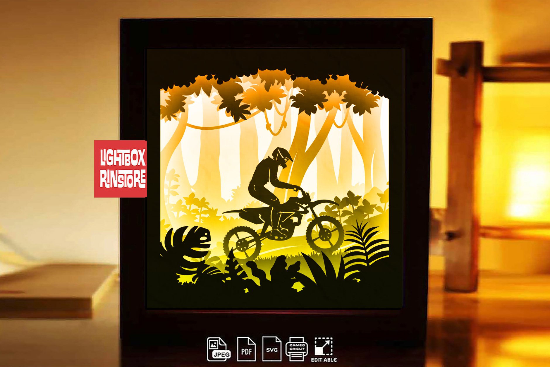 Bike Racing sport 3d paper light box, shadow box SVG