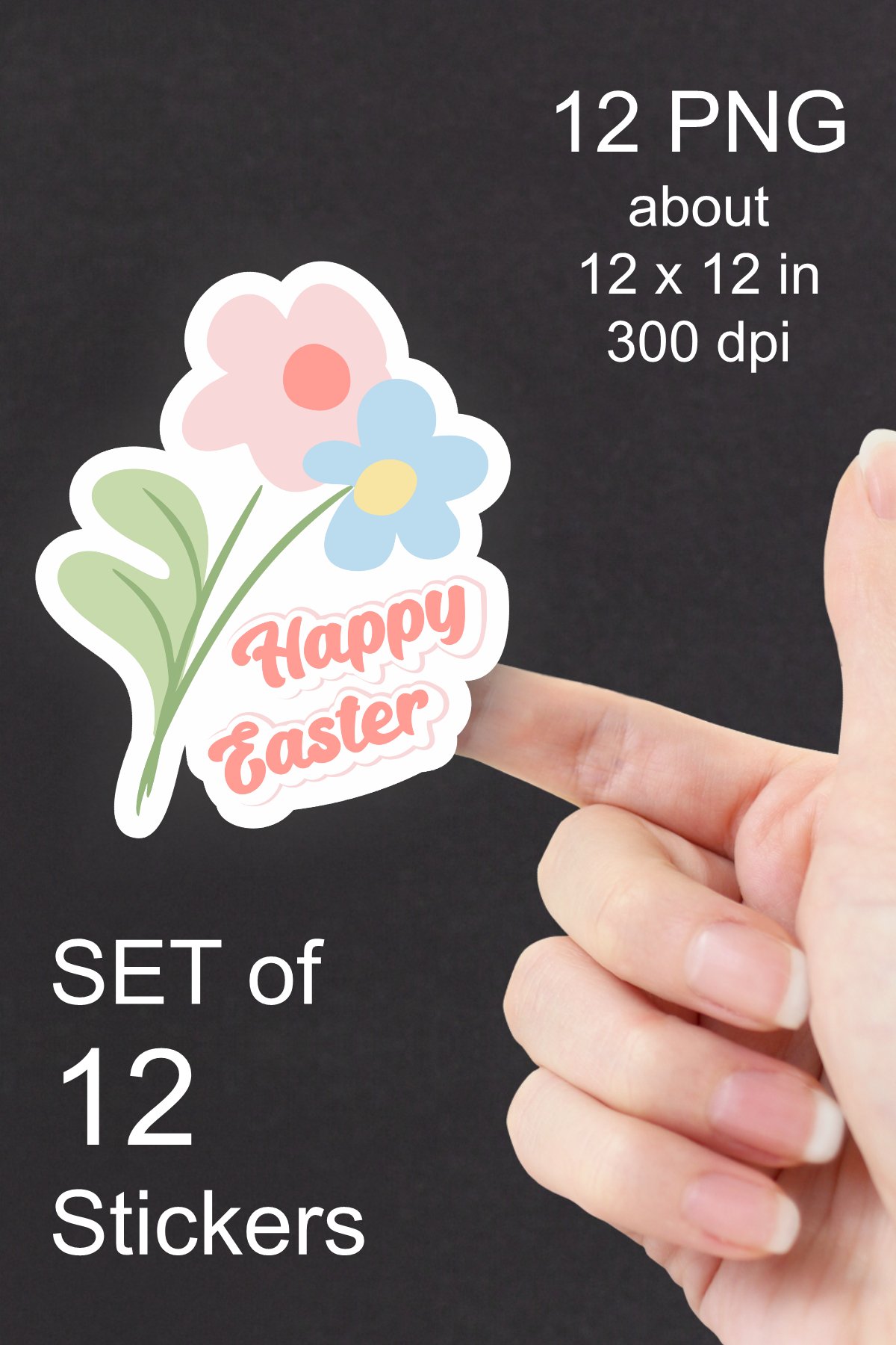 Happy Easter Sticker Set of 12 PNG Files for Print and Cut