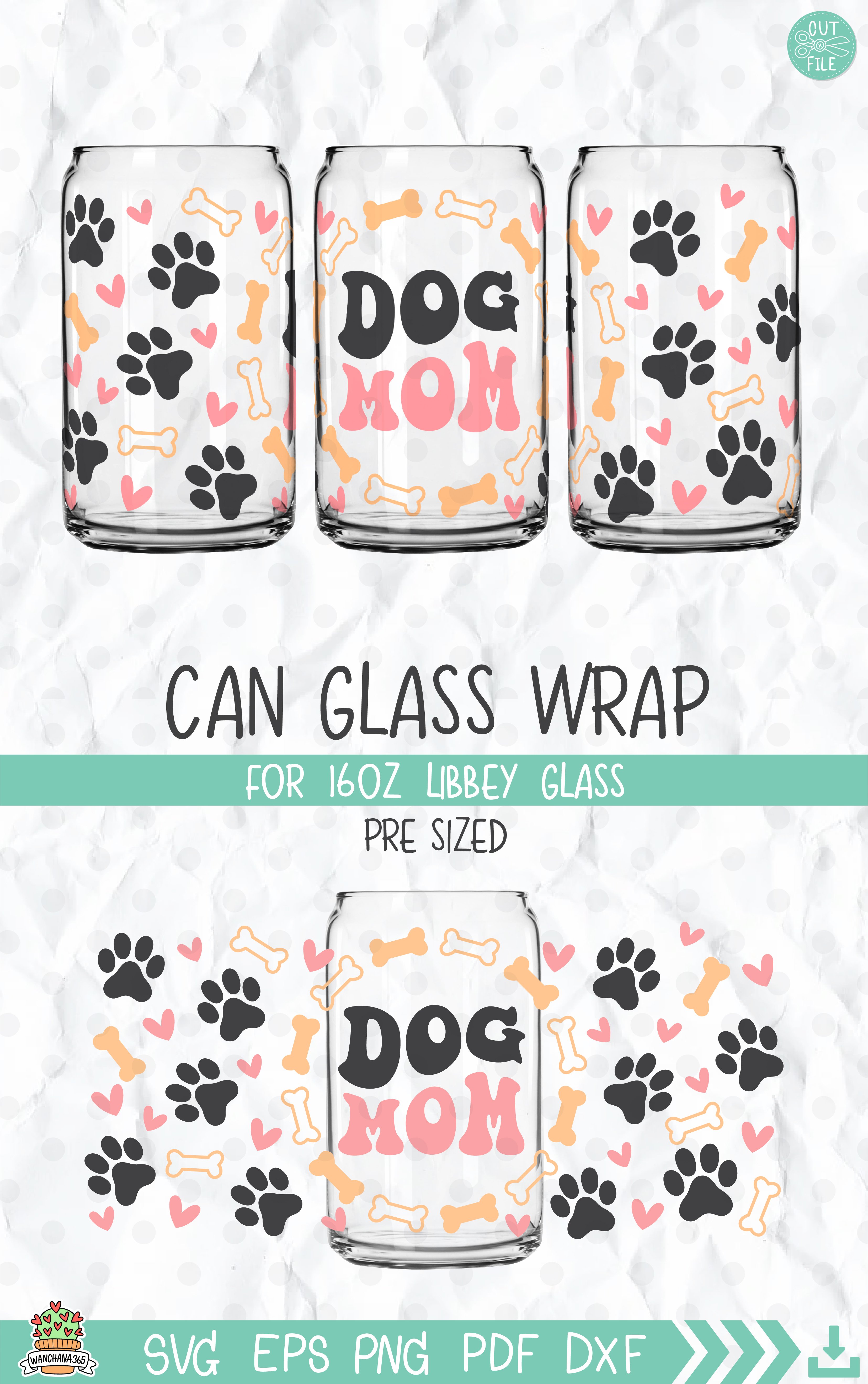 dog mom svg Paw Print 16oz Libby Beer Can Full Wrap Cup svg