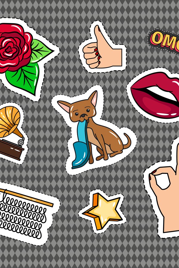 Retro quirky style stickers set