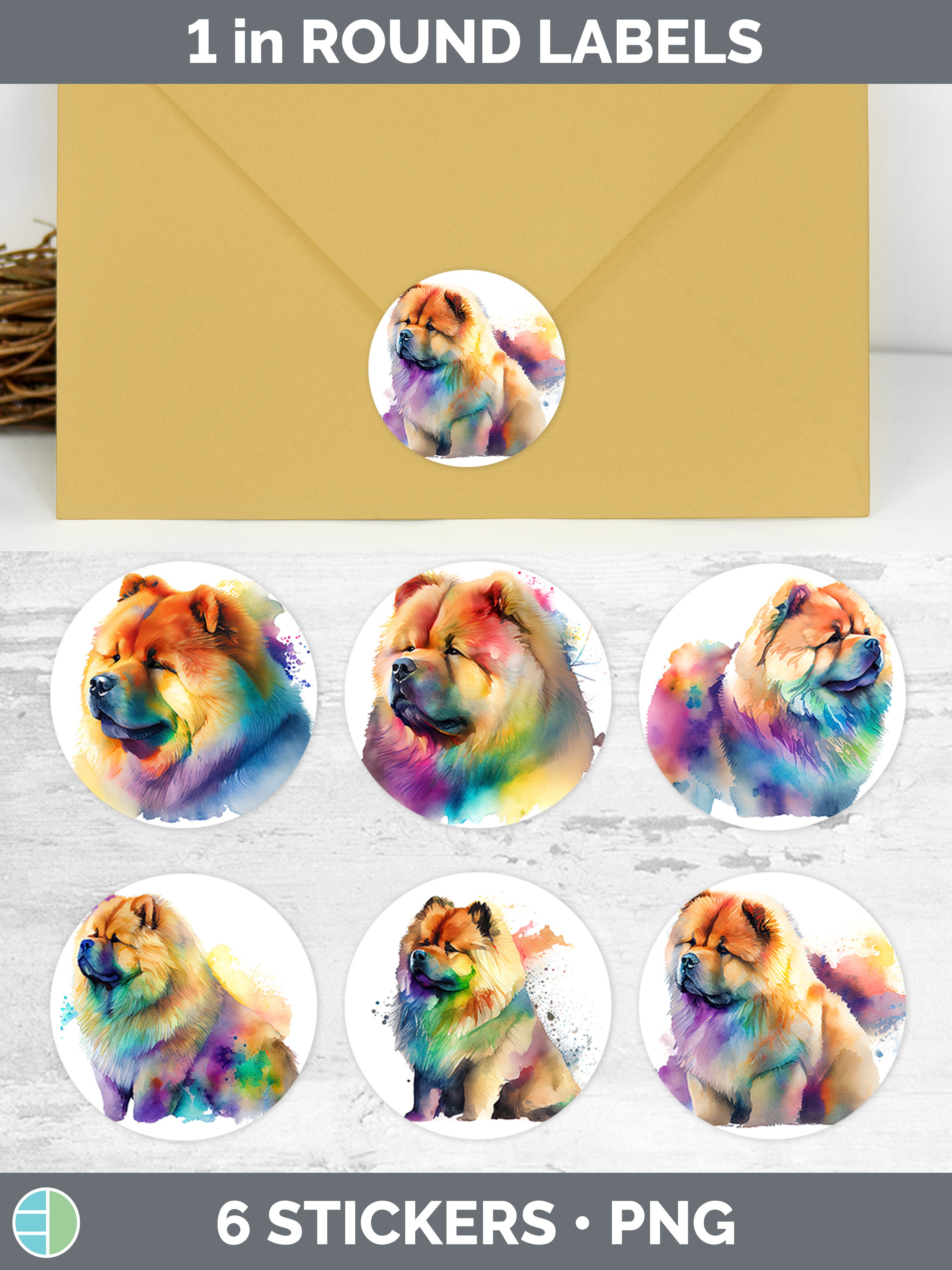 Rainbow Chow Chow Stickers | Sublimation Round LabelsDesigns