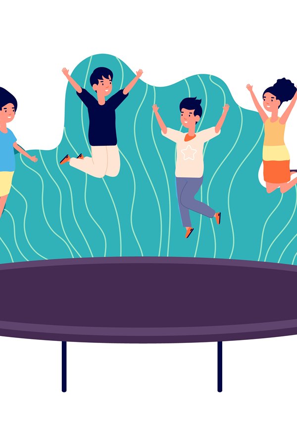 Kids trampoline jumping. Children jump, active gymnastics on
