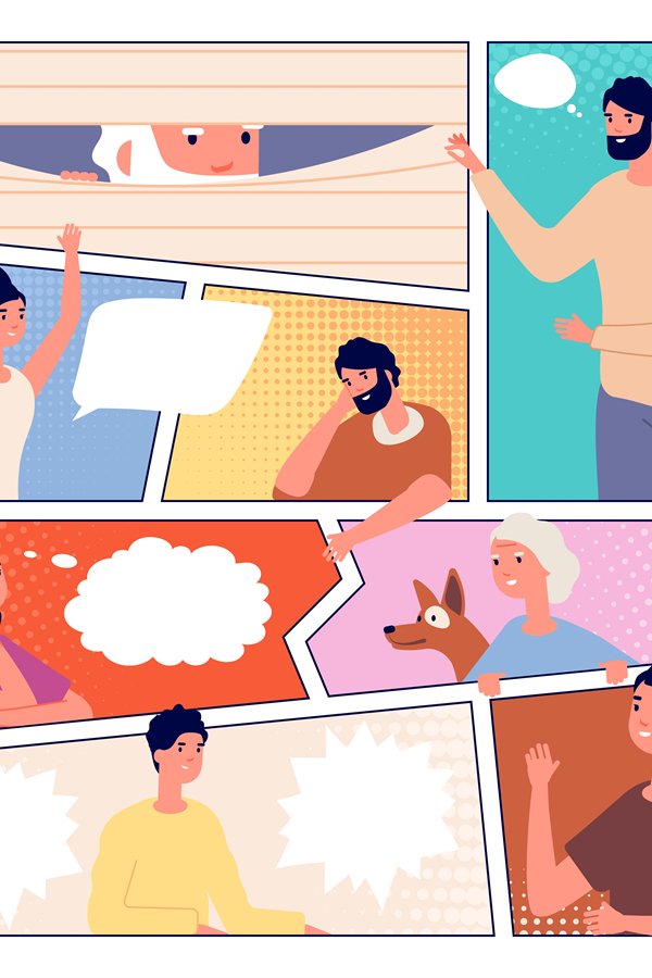 Comic page. People communication, comics poster design. Man