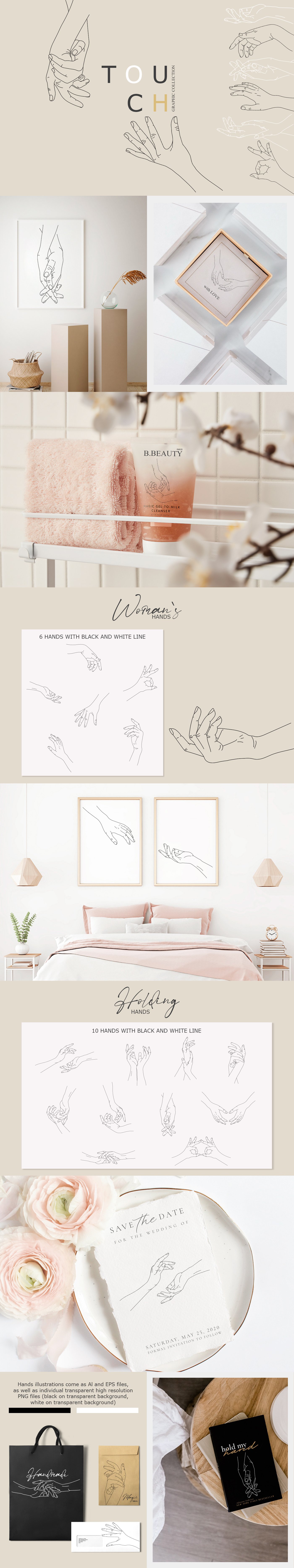 Touch. Line art hands