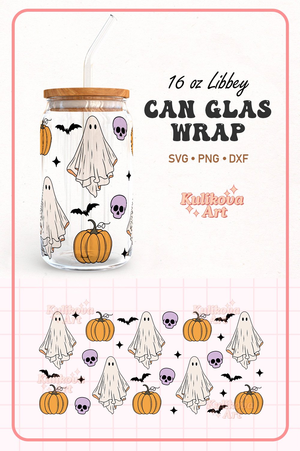 Fall Pumpkin Ghost glass can wrap svg, halloween wrap svg
