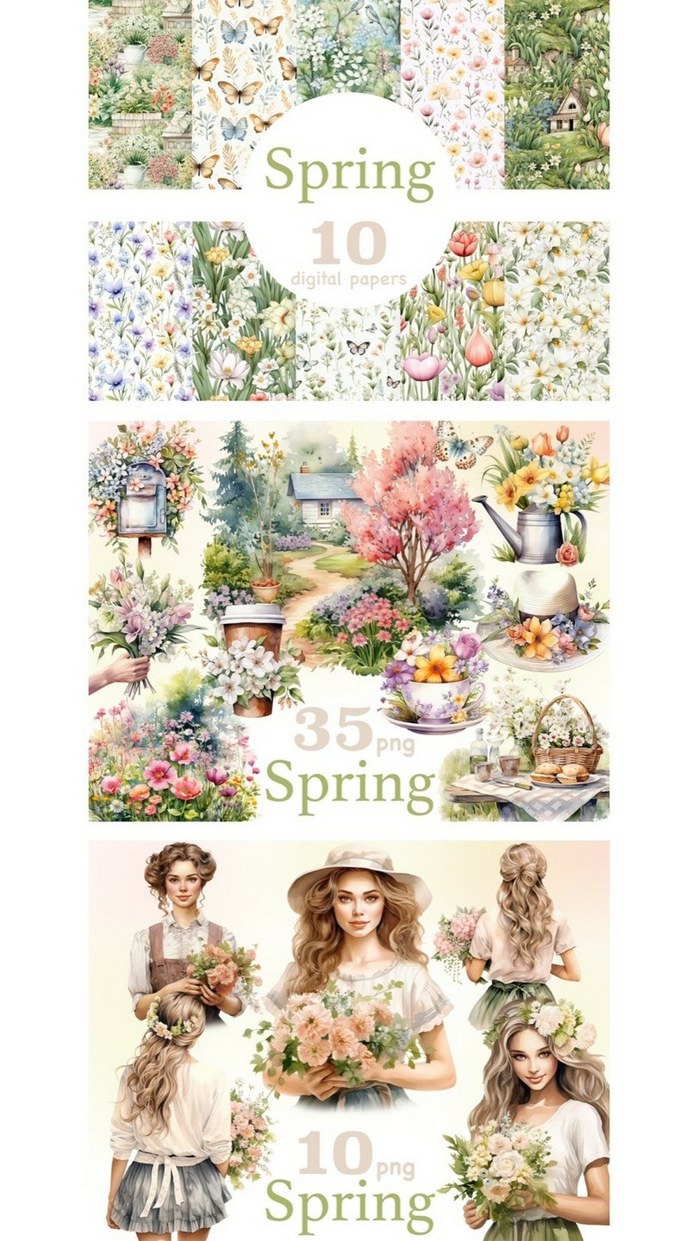 Spring Watercolor Clipart Bundle | Farm PNG Set