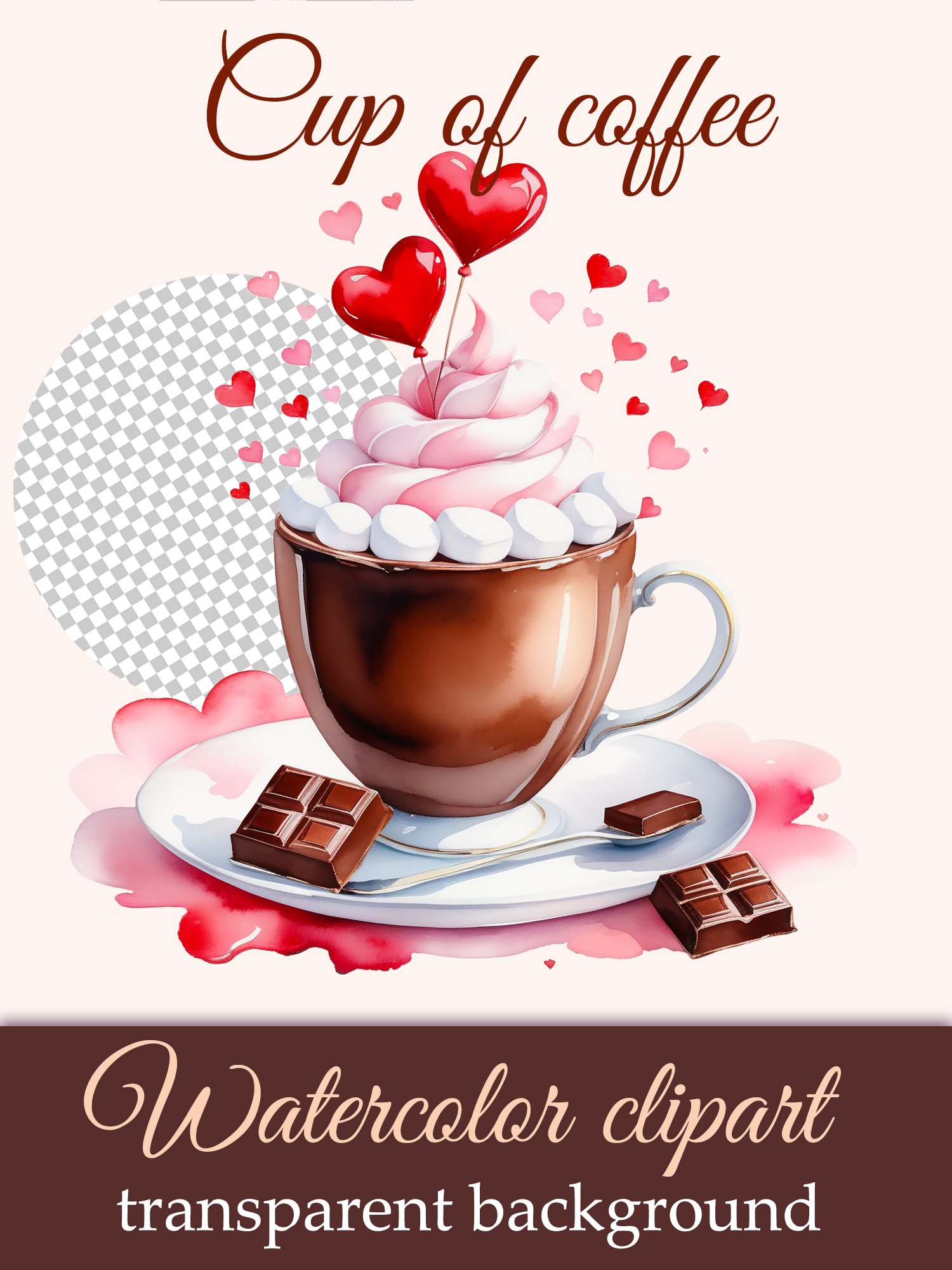 Watercolor Coffee Cup Clipart with Hearts