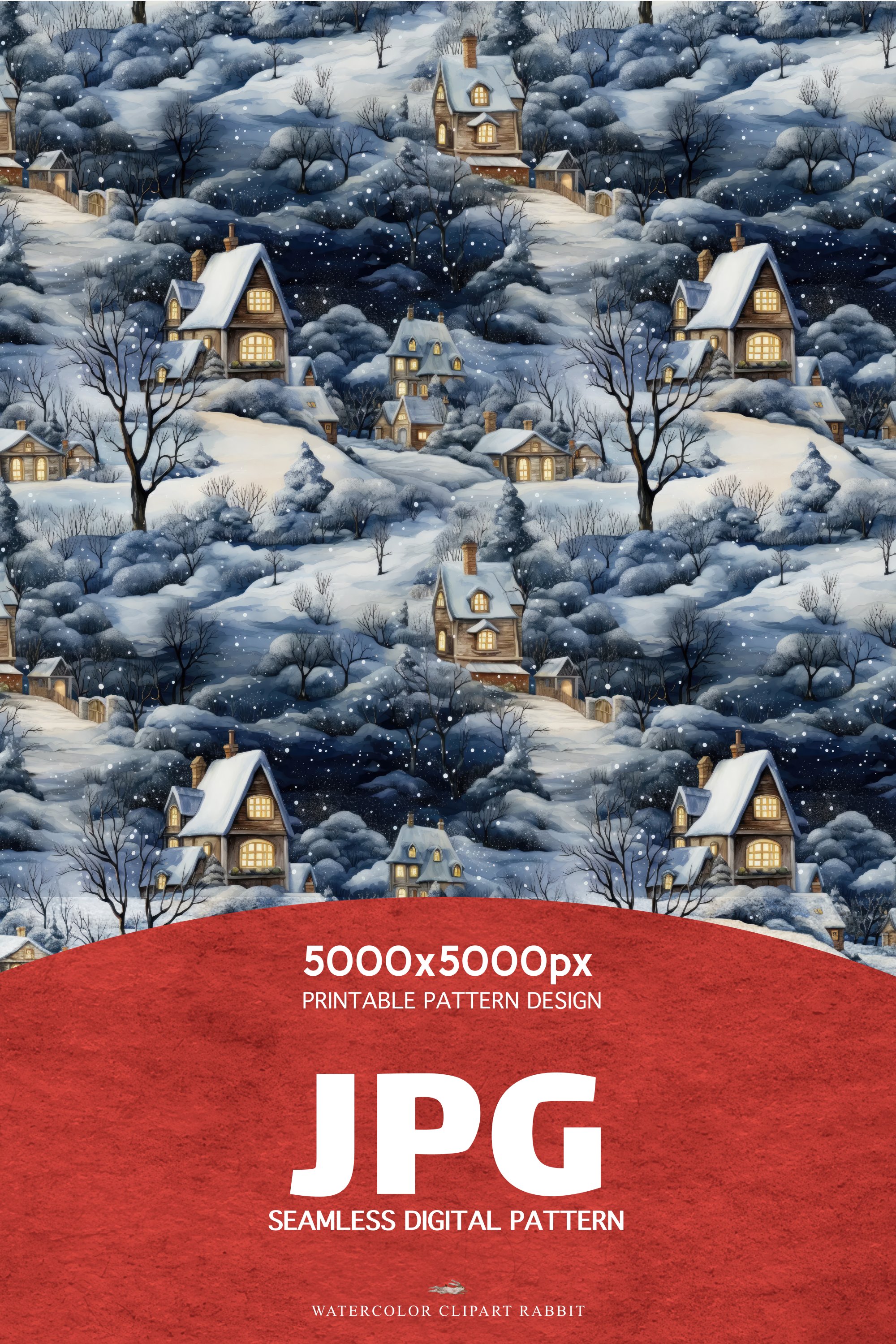 Christmas Night Village Pattern Winter Print Digital Paper
