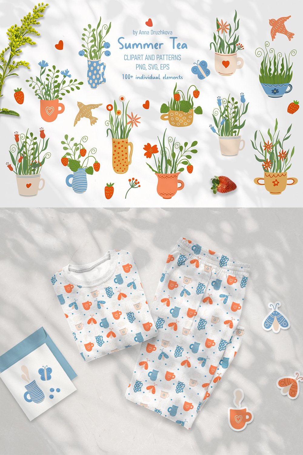 Summer Tea Clipart and Seamless Patterns