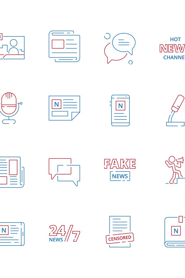 Colored news icons. Paper magazine newspaper online articles