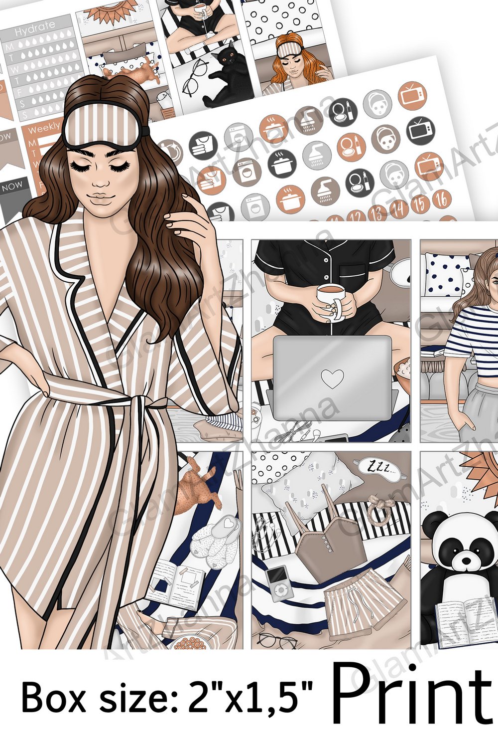 Lazy Day Relaxing Printable Sticker Box Size 2"x1,5"