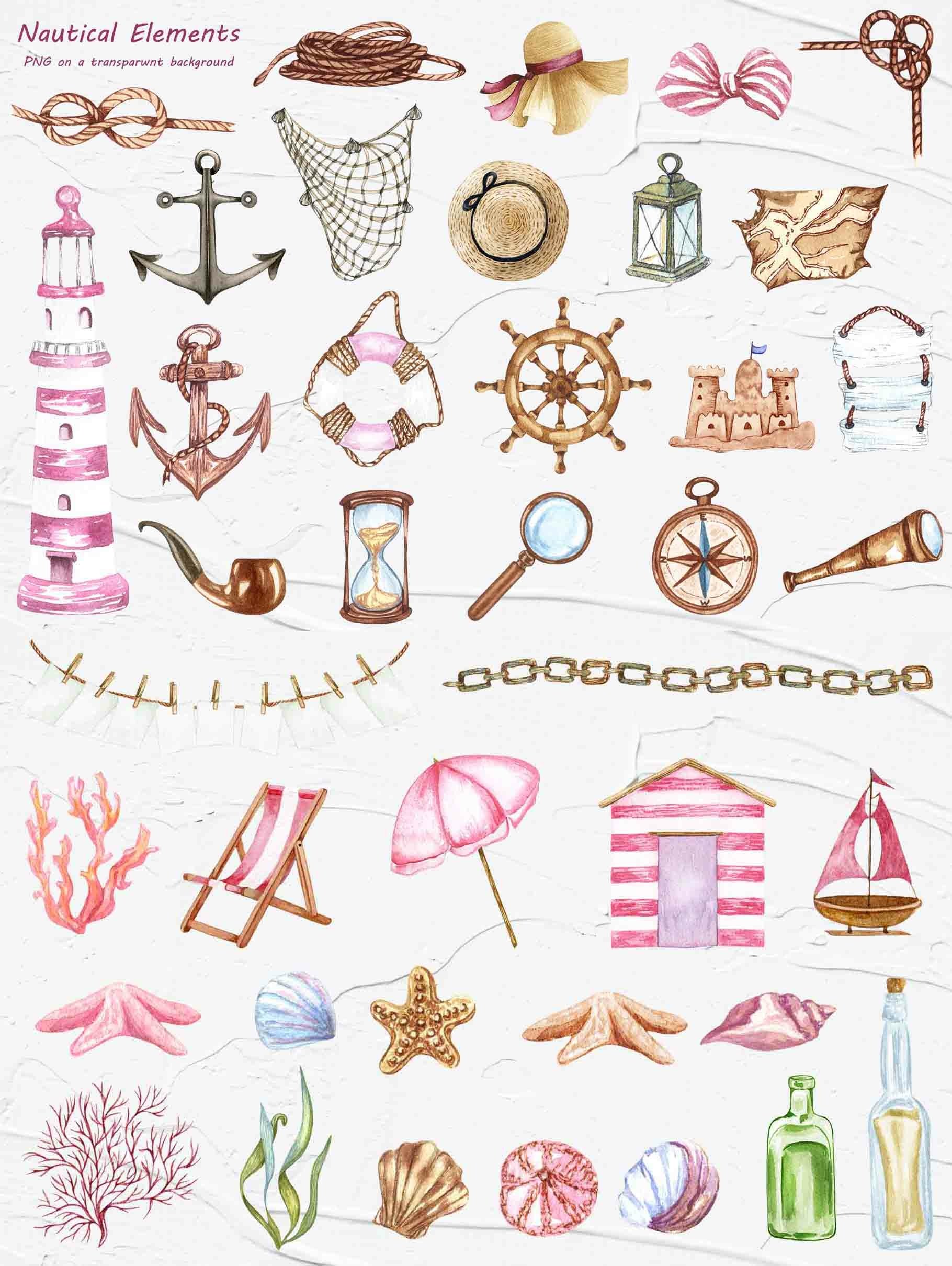 Pink Nautical Watercolor Clipart