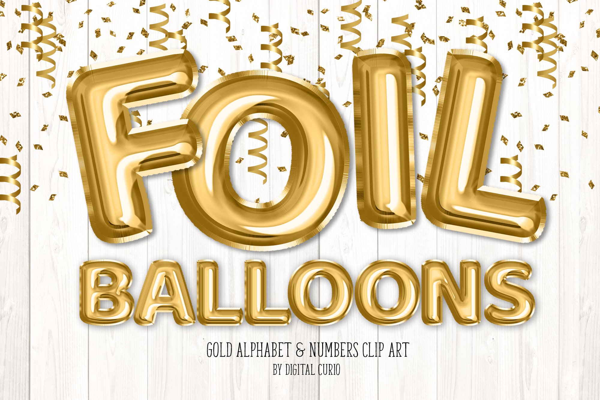 Gold Foil Balloon Alphabet Clipart