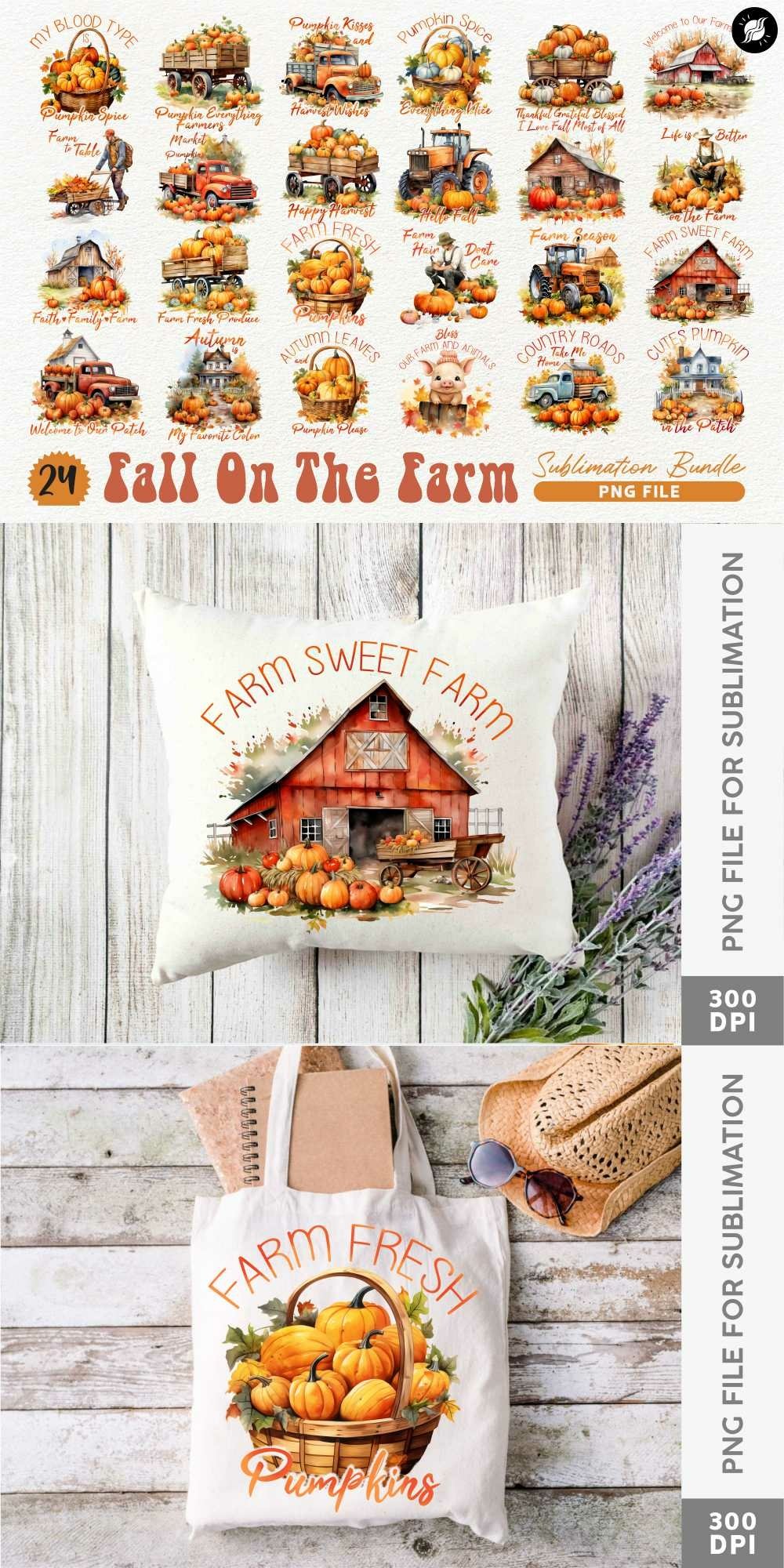 Fall on the Farm Sublimation Designs PNG Bundle