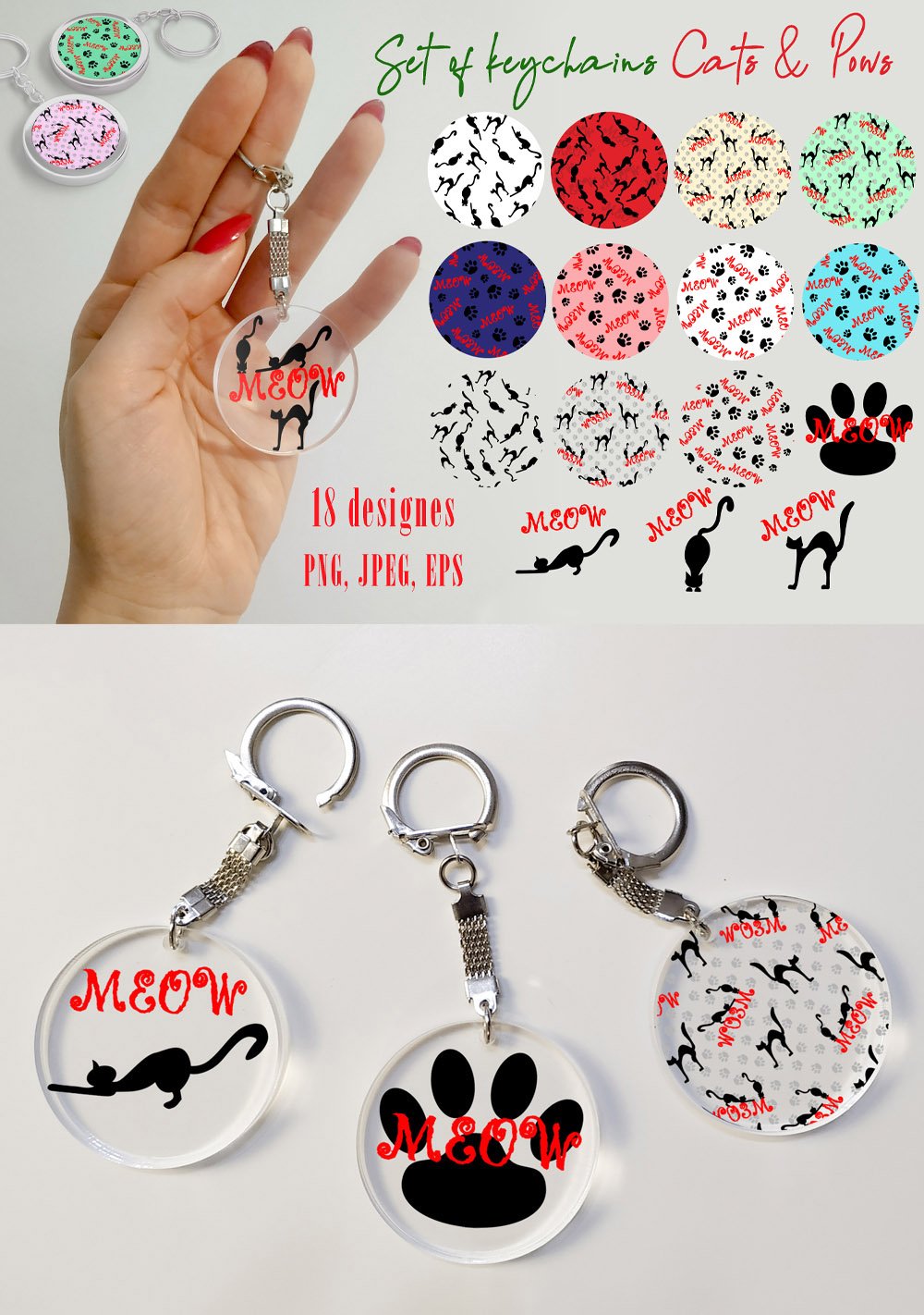 Set of keychains "Cats and Pows"