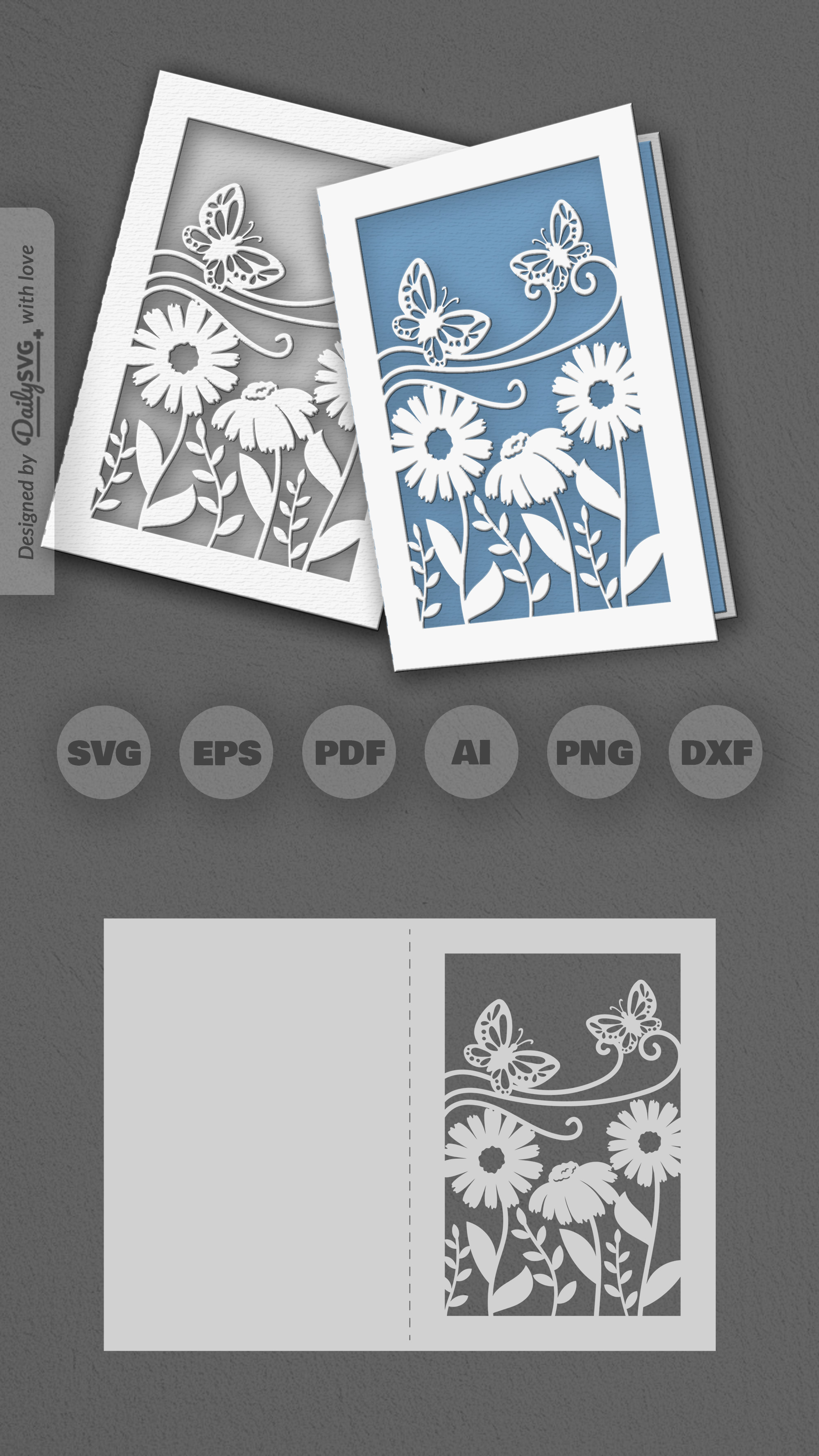 Floral Butterfly Greeting Card SVG (5920445)