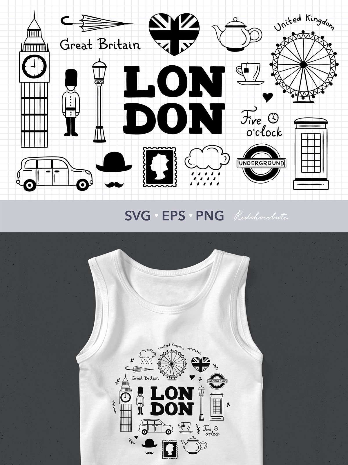 London Doodle svg, London svg, England svg travel (1429431)