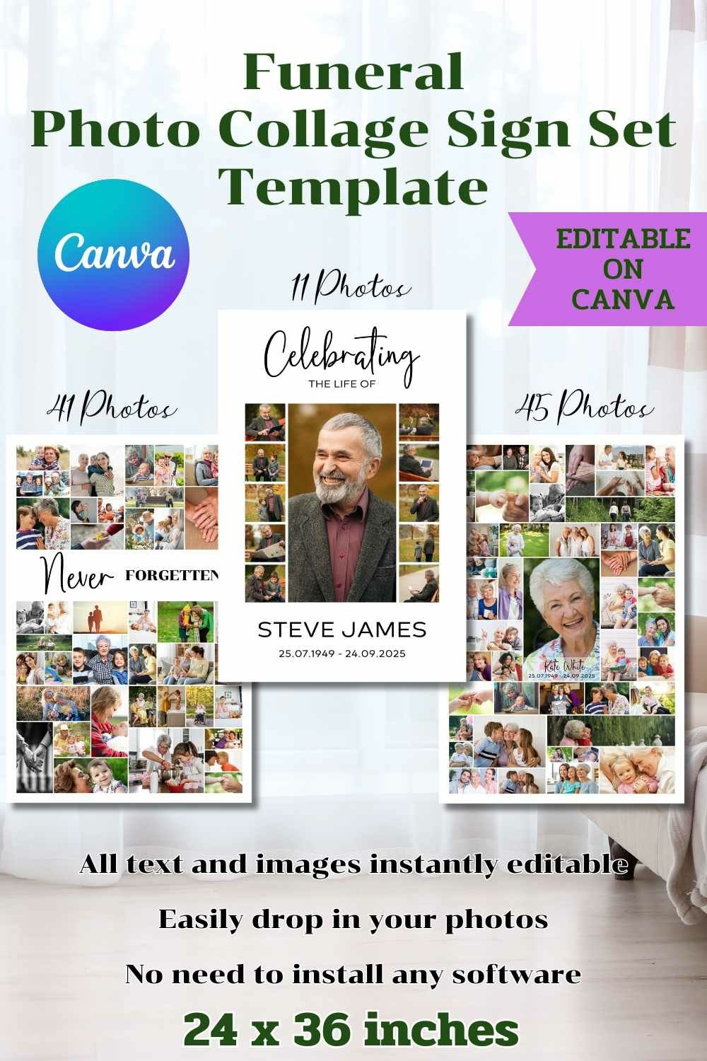 Funeral Photo Collage Sign Set Template
