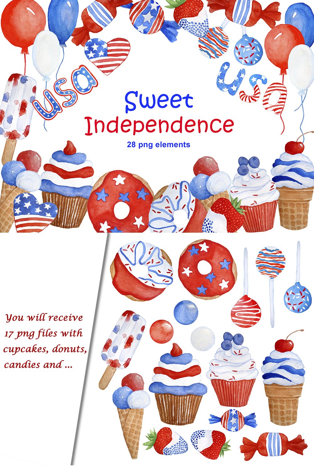 Patriotic sweets clipart, 4th of July food, Independence day