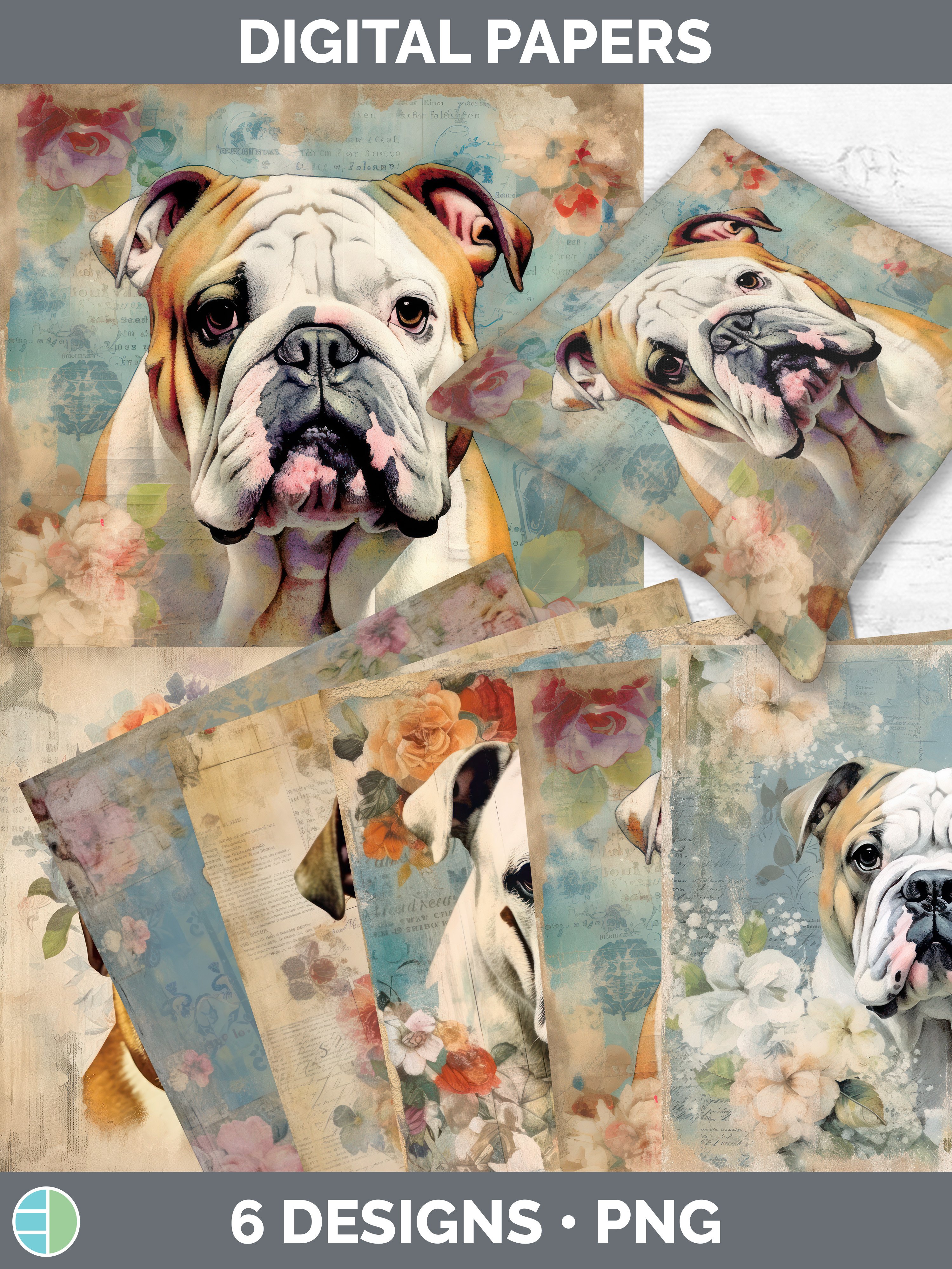 Vintage Bulldog Dog Paper Backgrounds | Digital Scrapbook Pa