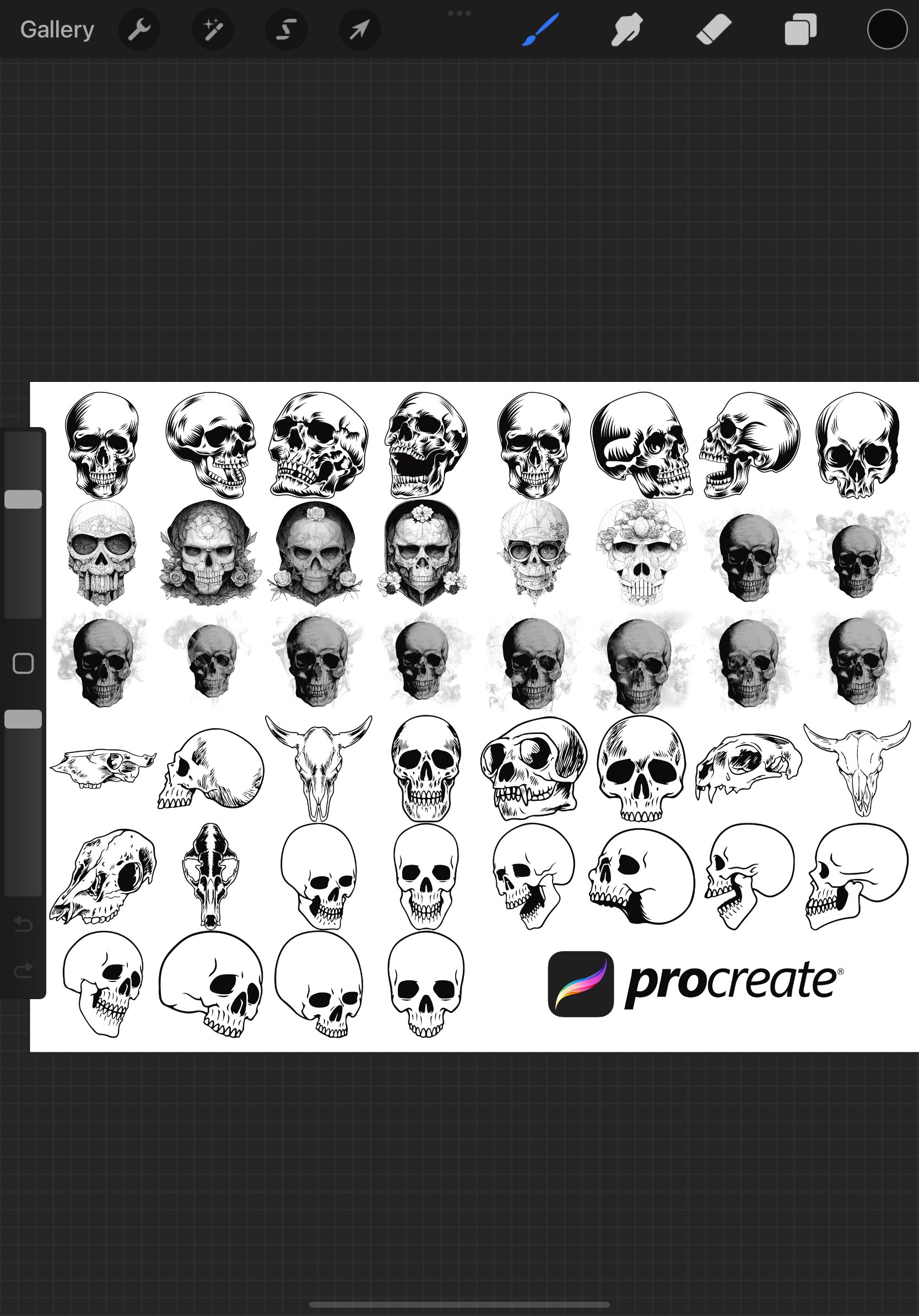 Vintage Skulls Set 3 Procreate Brush Stamp, 44 Skull Stamps
