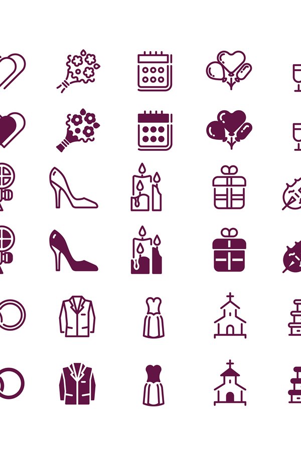 Love and wedding icons isolated on white background - linear