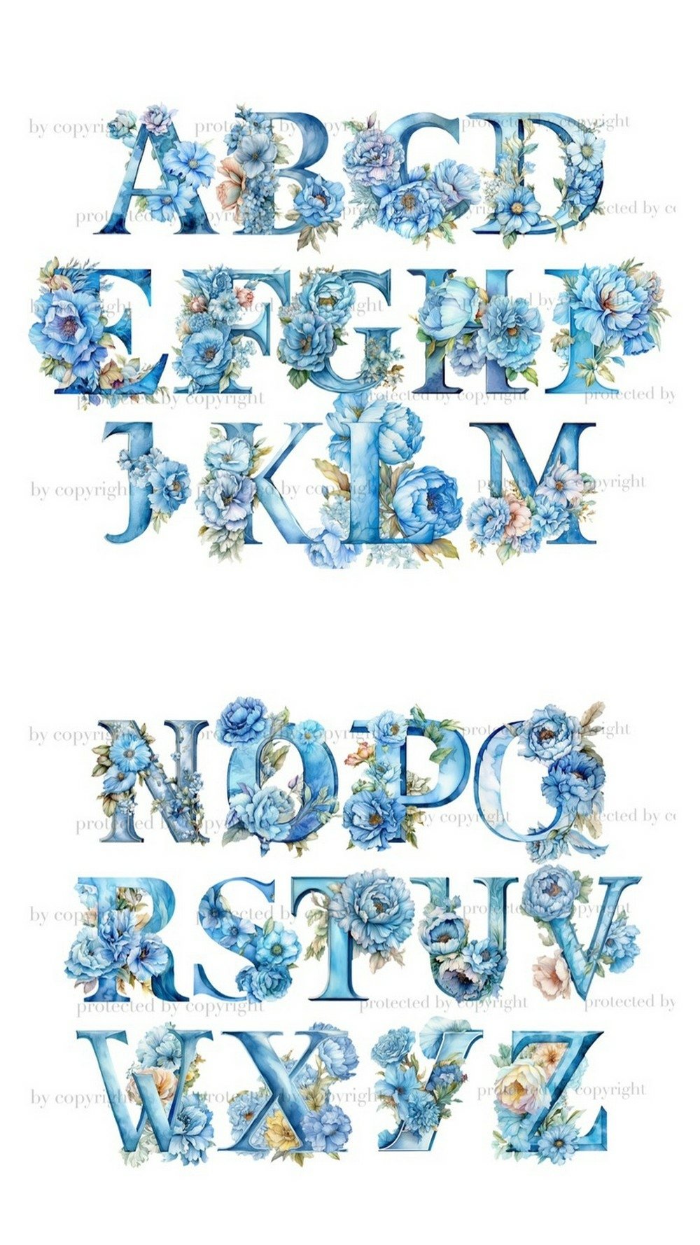 Blue Flowers Alphabet | Blue Baby Clipart
