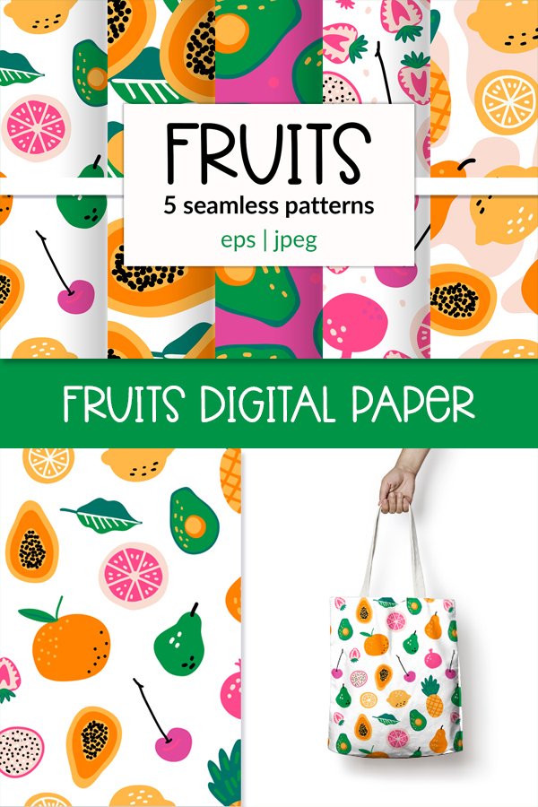 Fruit Digital Paper BUNDLE, summer fruit seamless (1370997)