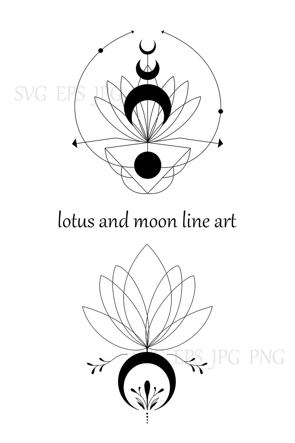 Lotus and moon line art SVG