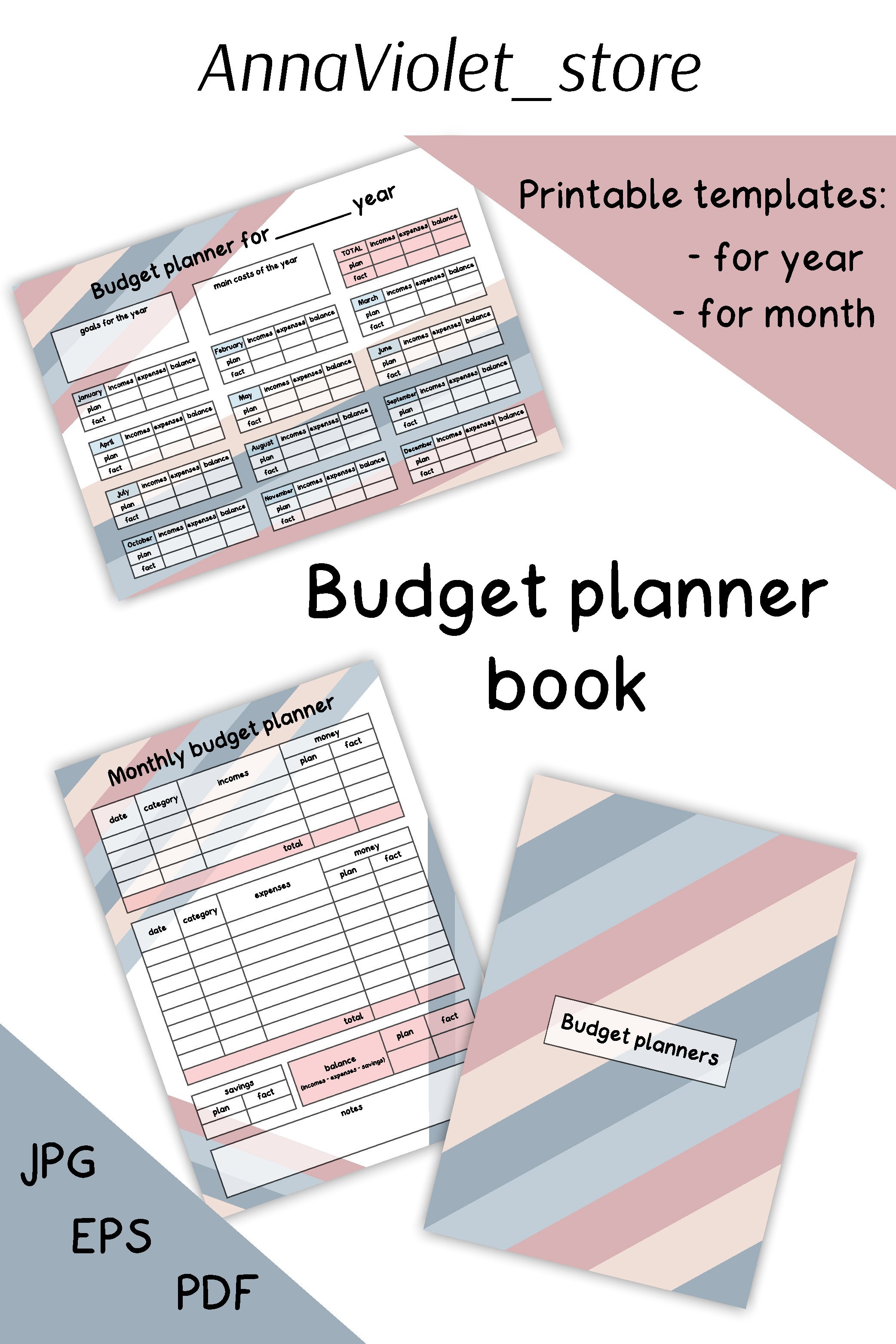 Budget Planner Book Template A4 PDF Printable Year Month