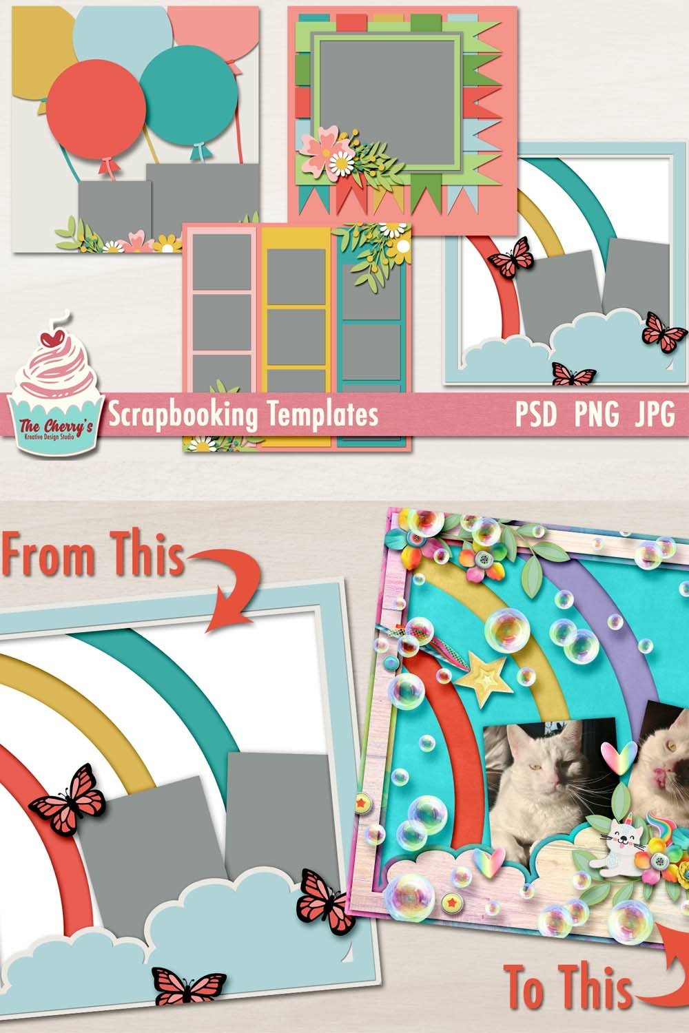 Balloons Ribbons Film Strip and Rainbow Scrapbook Templates